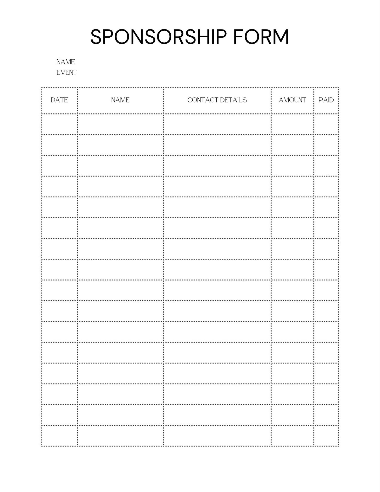 Printable Sponsorship Form: Fundraiser Template (digital Download) - Etsy