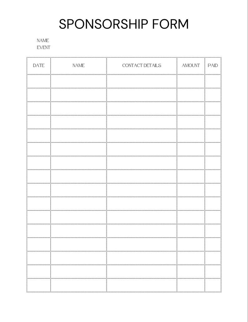 Printable Sponsorship Form: Fundraiser Template (digital Download) - Etsy