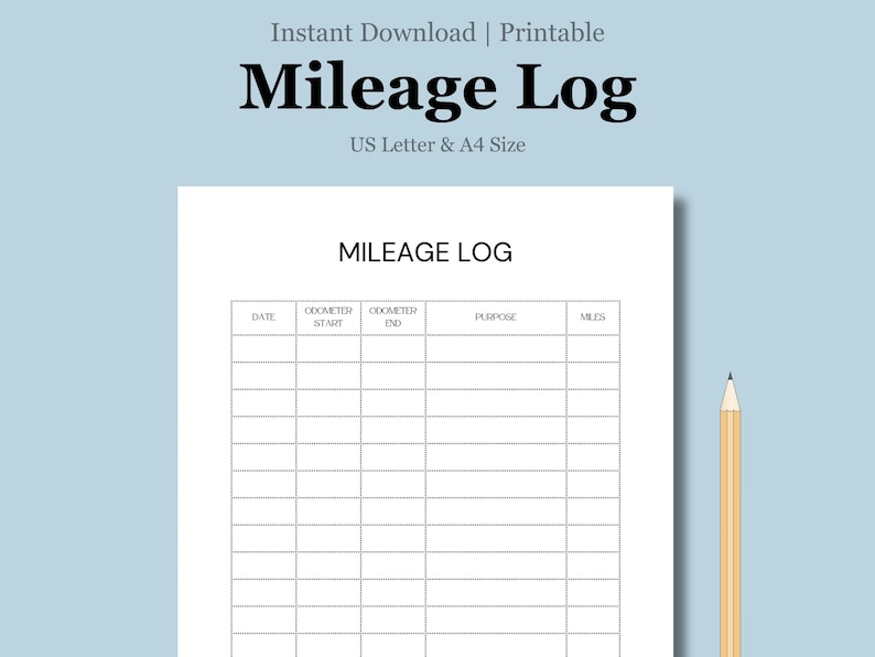 Mileage Log Printable | Vehicle Mileage Tracker | Business Travel Log ...