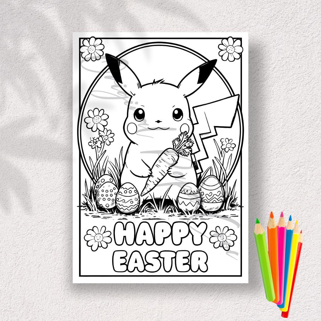 Easter Pikachu Coloring Book | 20 Unique Pages | Digital Download A4 ...