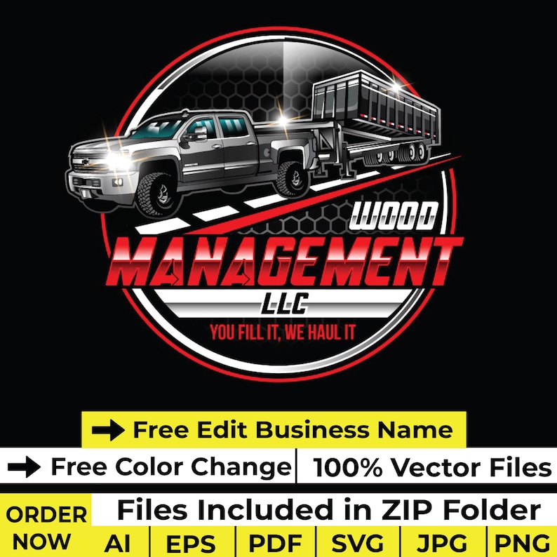 Editable Junk Removal Logo Pull Dump Bumper Dumpster Trailer Rental ...