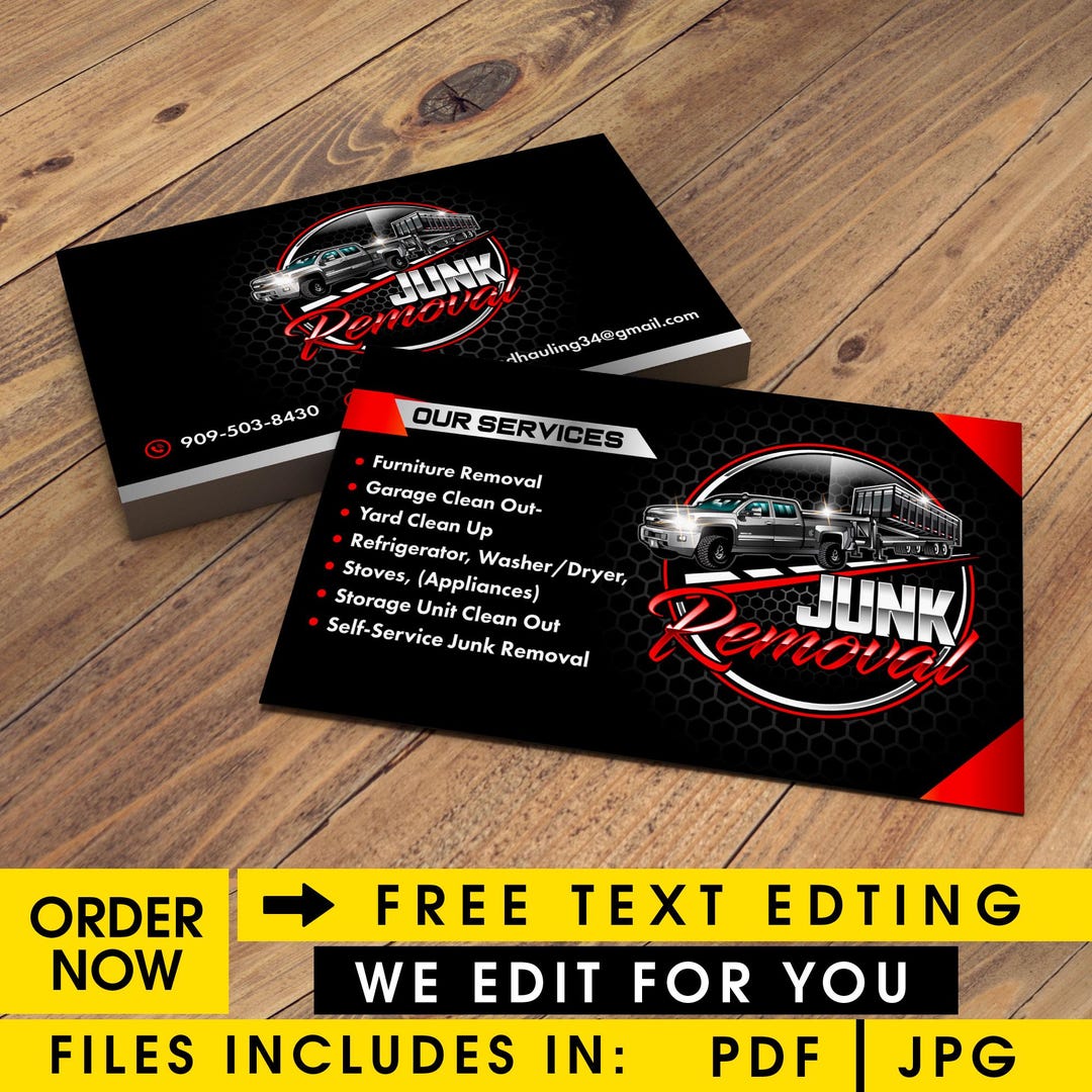 Junk Removal Business Card Design, Customizable Template (PDF, JPG) - Etsy