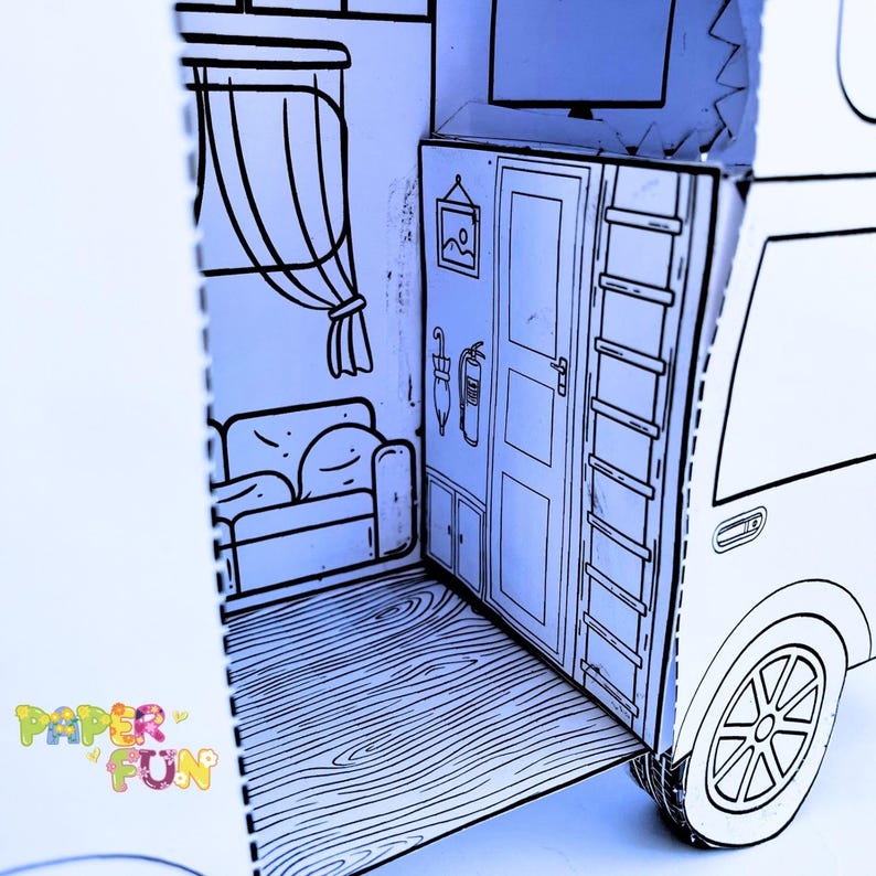 Printable 3D Paper Camper Van Model: DIY Kid Craft Kit (PDF Template ...