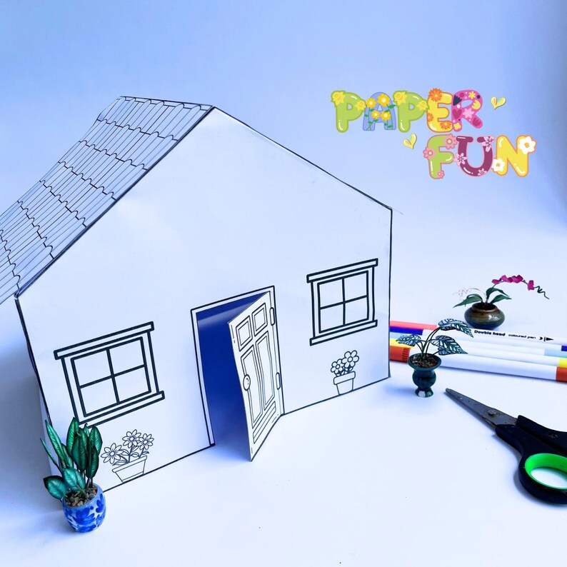Printable Paper House Craft: Kid's Coloring Activity (digital Download ...