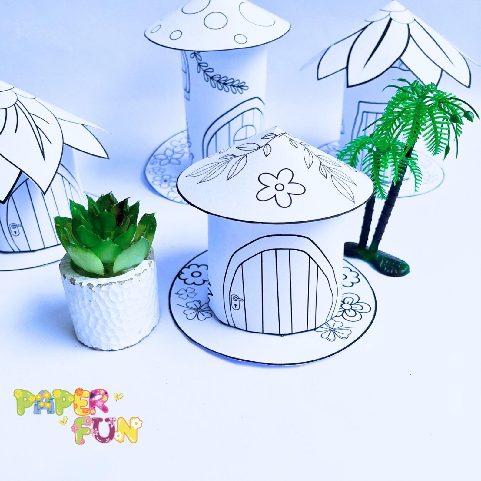 Fairy Houses Paper Dollhouse: DIY Coloring Pages (PDF Printable) - Etsy
