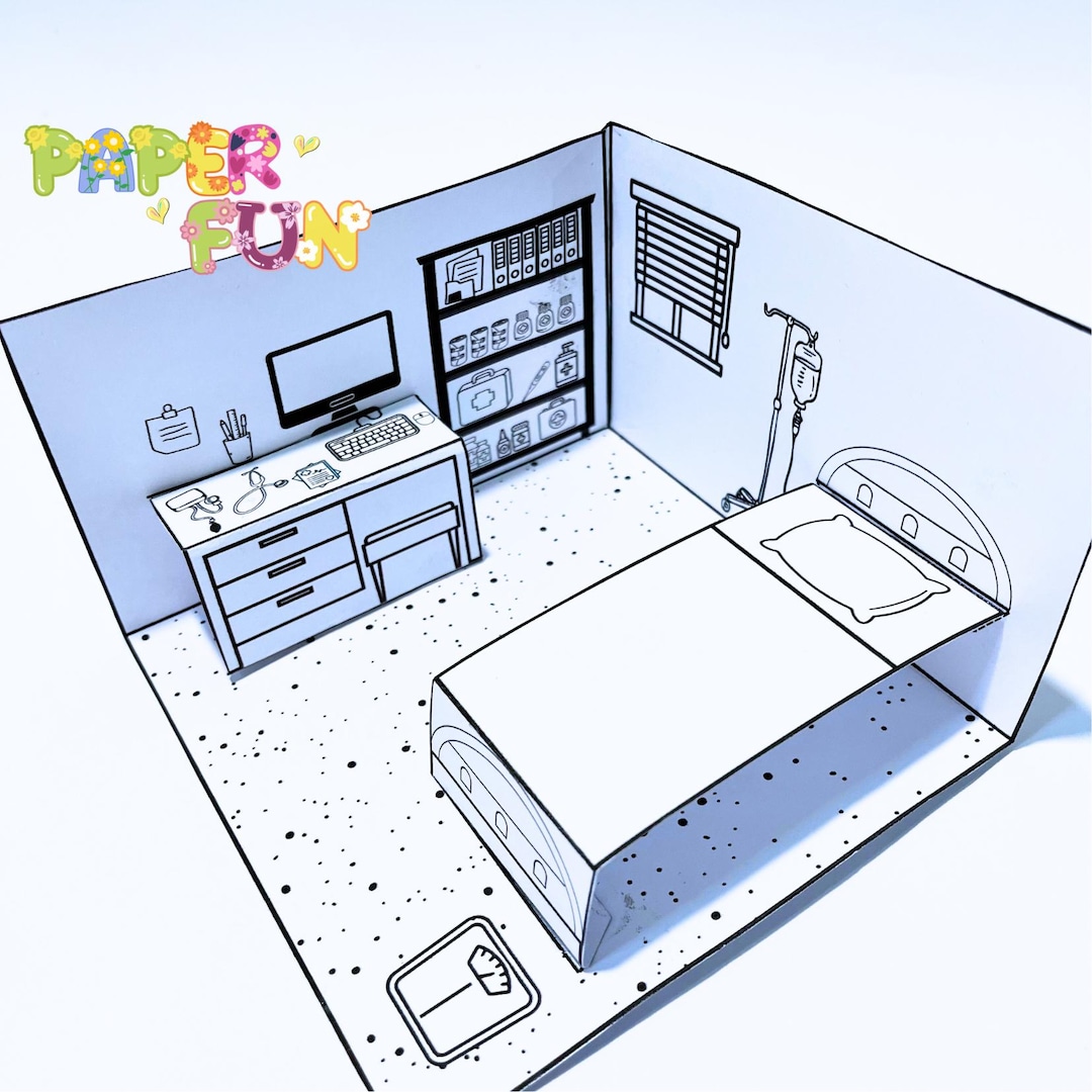 Hospital Diorama Paper Craft Printable | 3D Hospital Room Model for ...