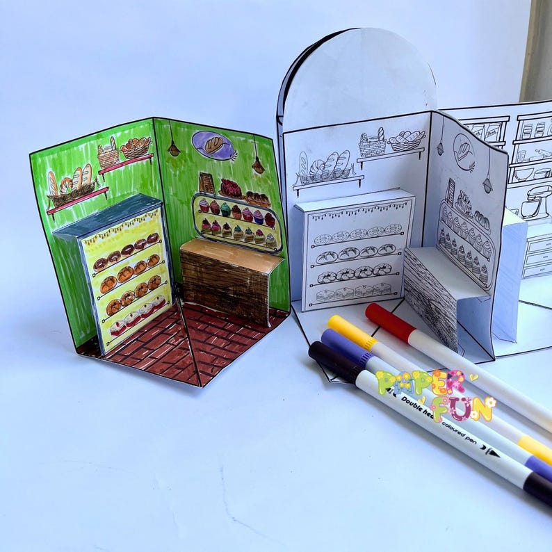 Printable Pop up Dollhouse Bakery Book: 3D Paper Craft Project (PDF ...