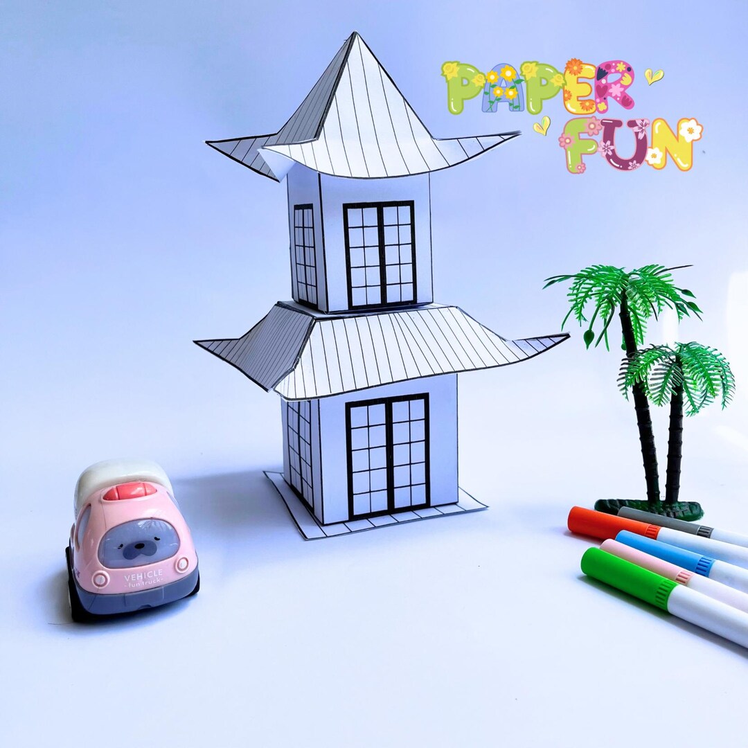 3D Japanesee Building Paper Craft Template: Printable Activity for Kids ...