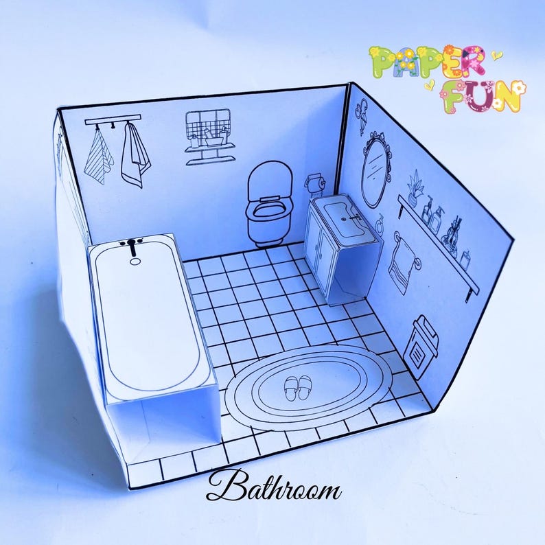 Printable Dollhouse Paper Craft: 4 Rooms & Furniture (PDF Download A4 ...