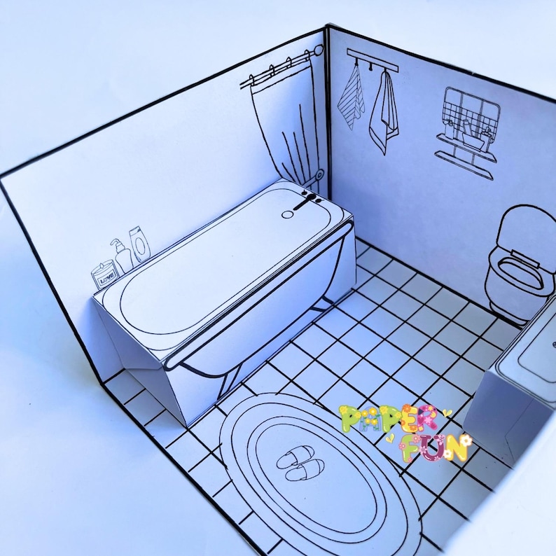 Printable Dollhouse Bathroom 3D Model: Paper Craft Project (PDF ...