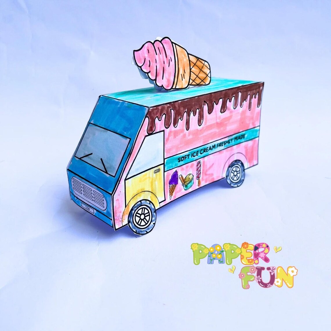 Printable Ice Cream Truck Paper Toy: Kids Craft Activity (digital ...