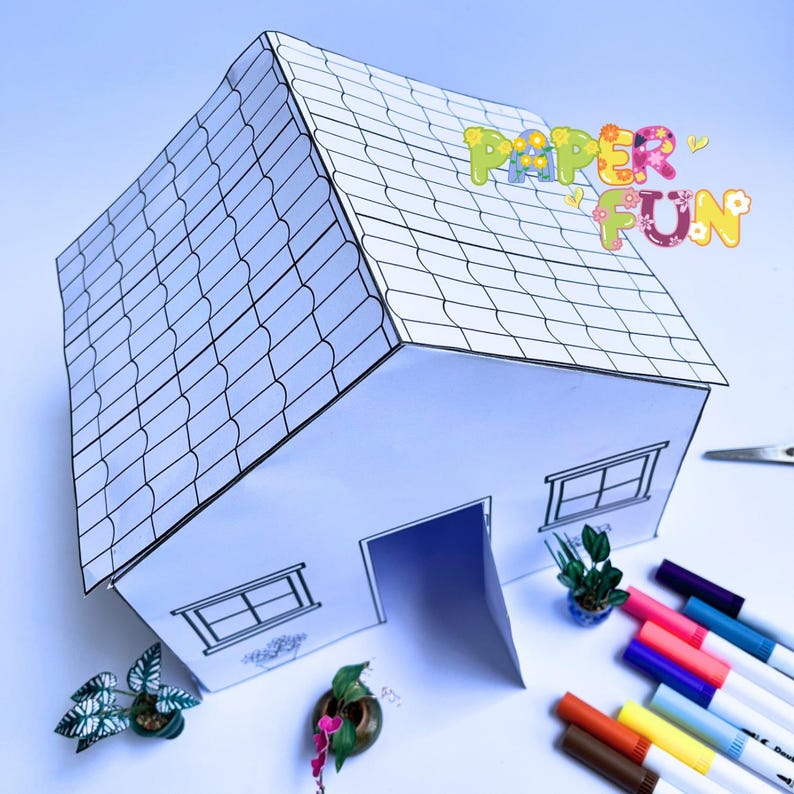 Printable Paper House Craft: Kid's Coloring Activity (digital Download ...