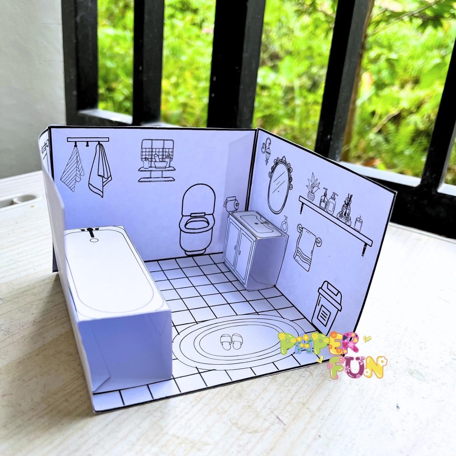 Printable Dollhouse Bathroom 3D Model: Paper Craft Project (PDF ...