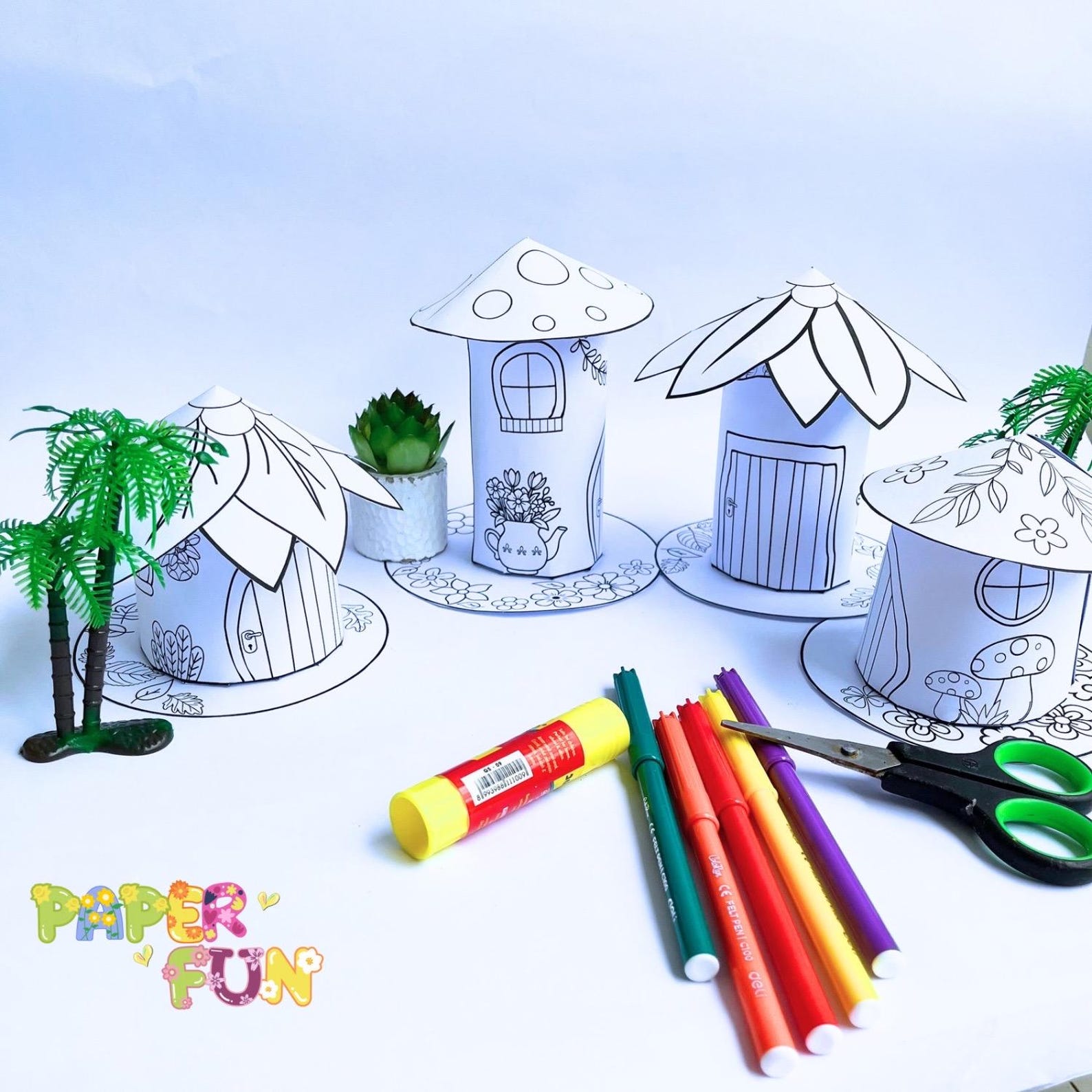 Fairy Houses Paper Dollhouse: DIY Coloring Pages (PDF Printable) - Etsy