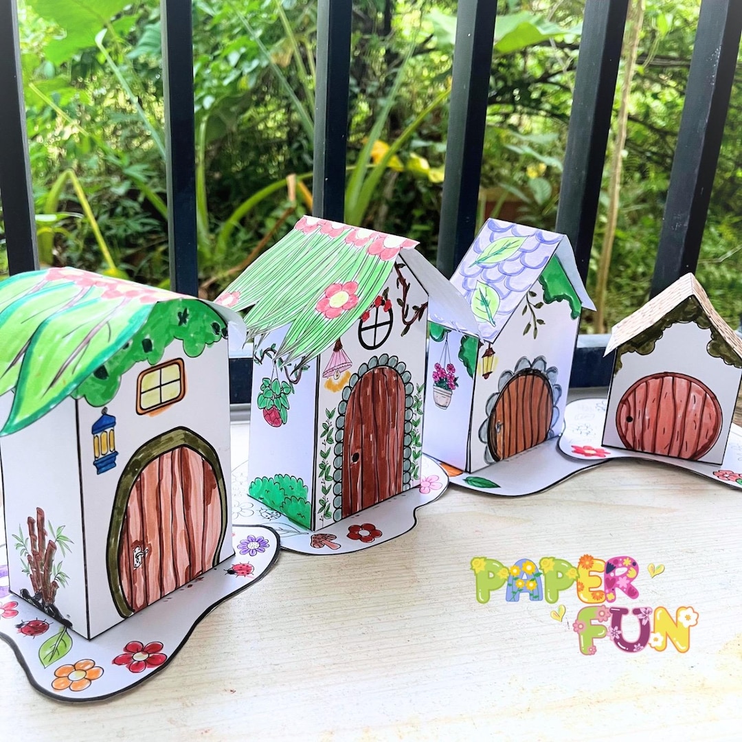 Fairy House Papercraft: Printable DIY Coloring Pages (PDF Download A4 ...
