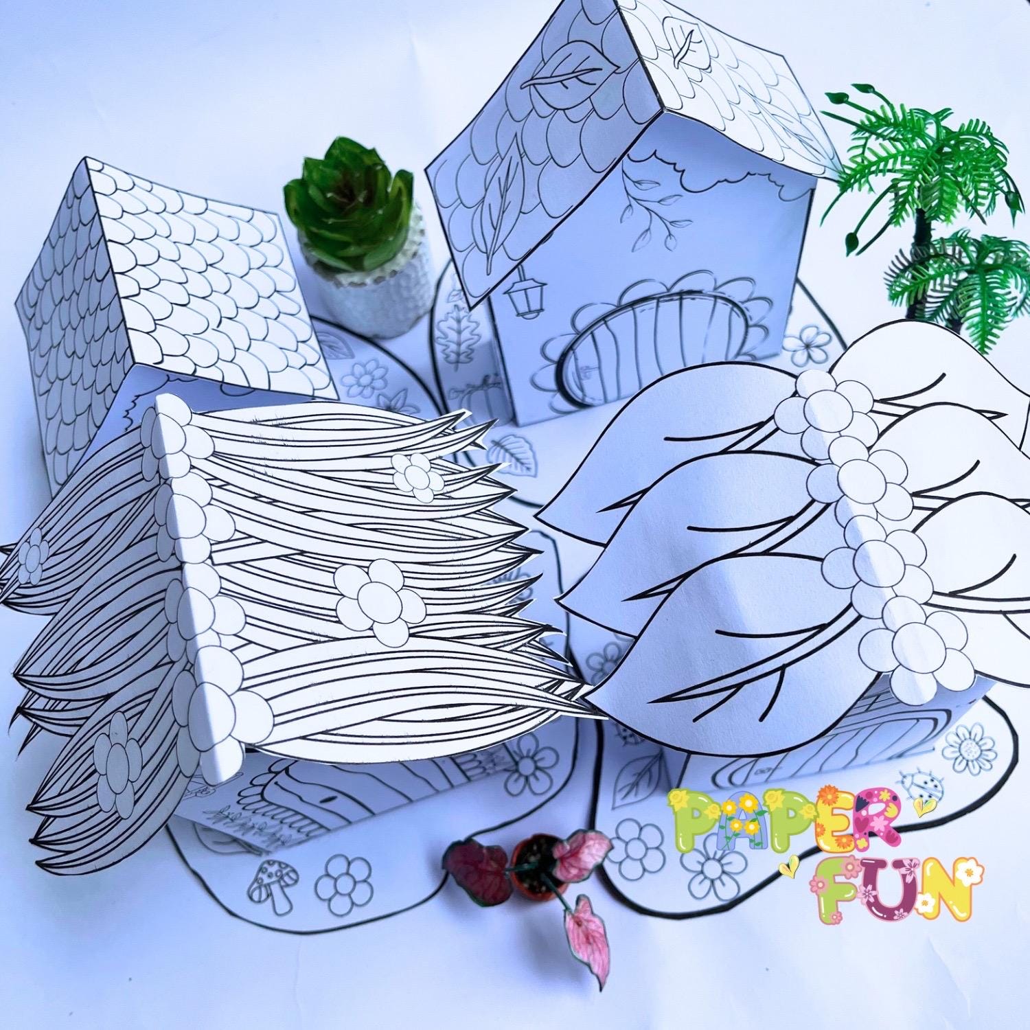 Fairy House Papercraft: Printable DIY Coloring Pages (PDF Download A4 ...
