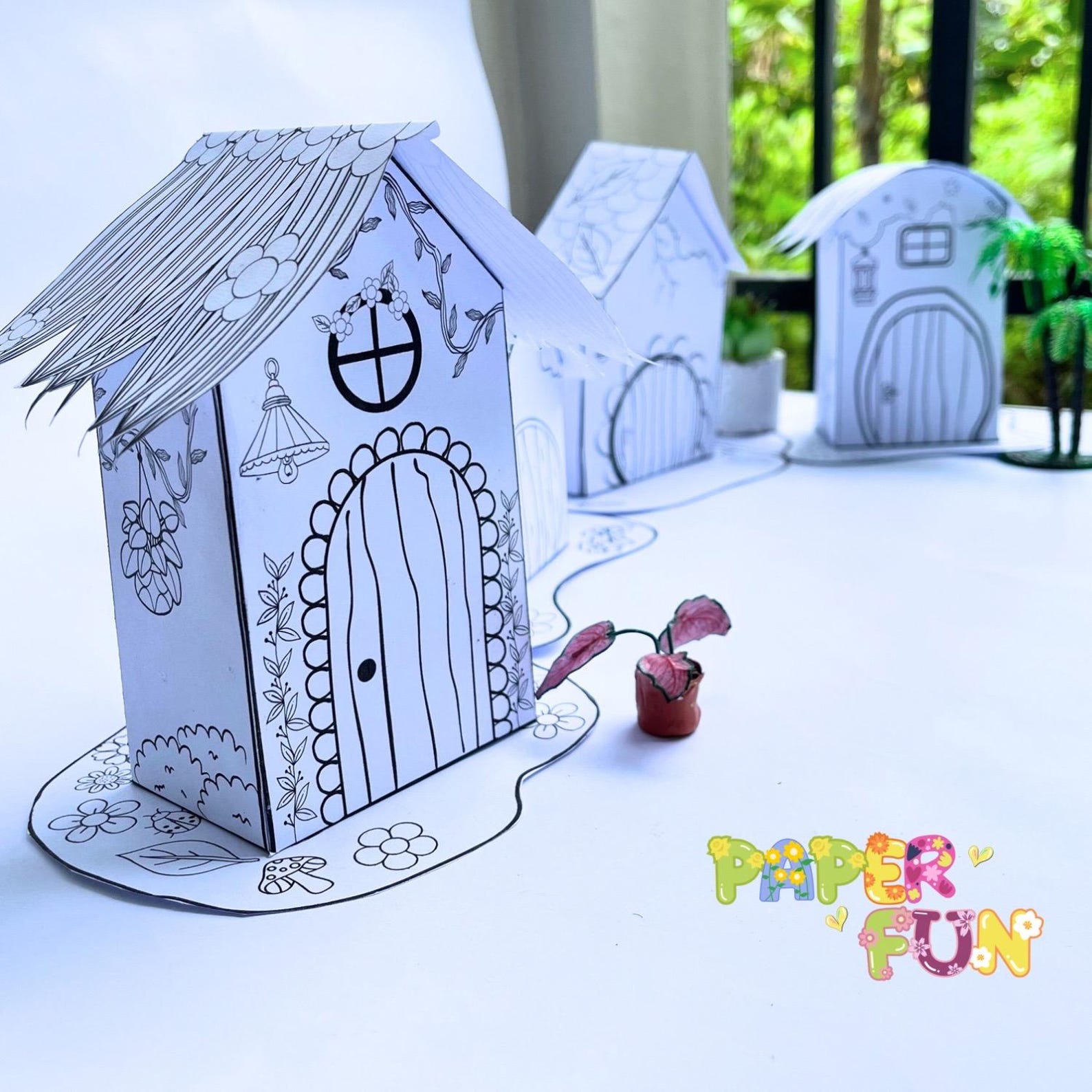 Fairy House Papercraft: Printable DIY Coloring Pages (PDF Download A4 ...