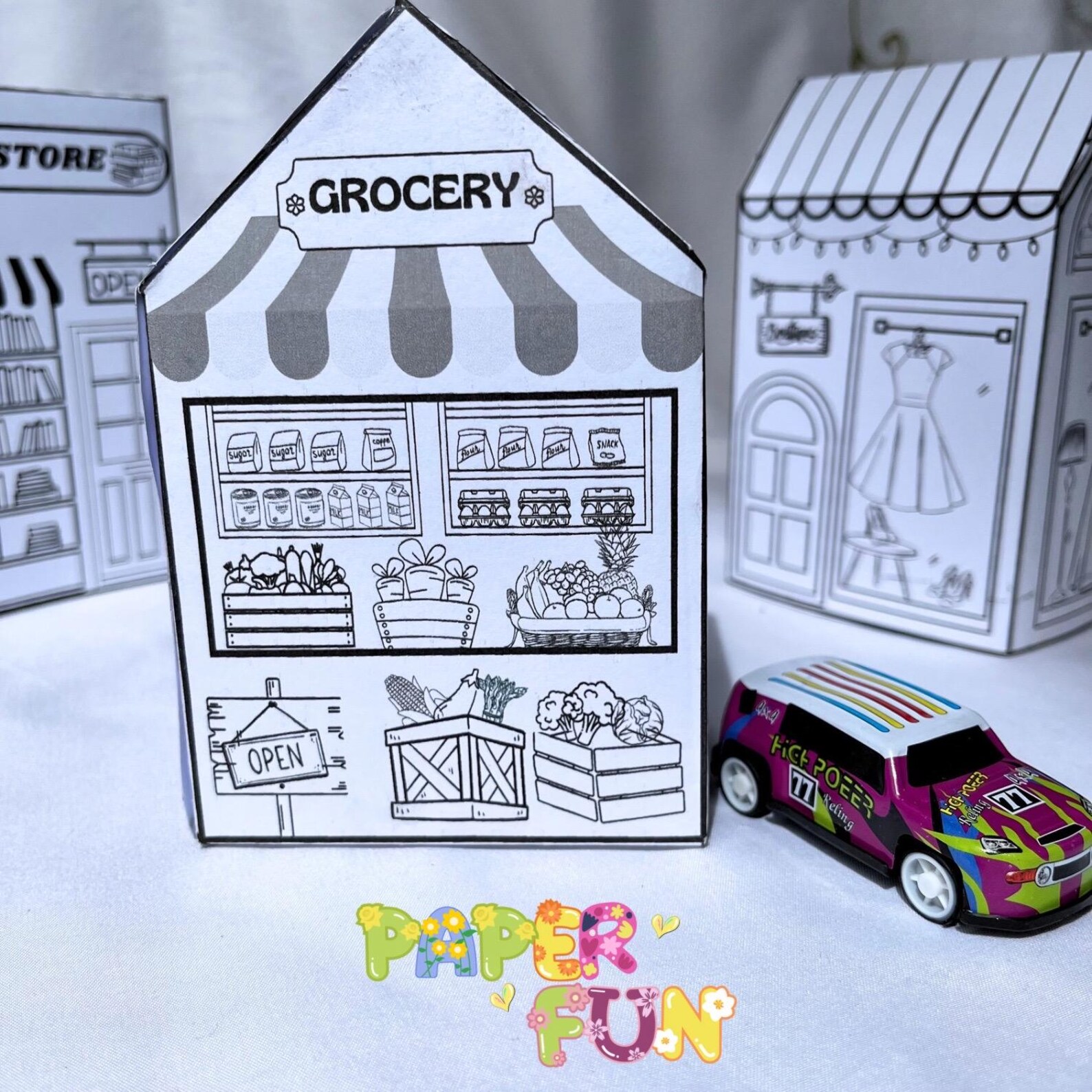 Printable Paper Shop Houses: DIY Coloring Craft Activity (PDF) - Etsy