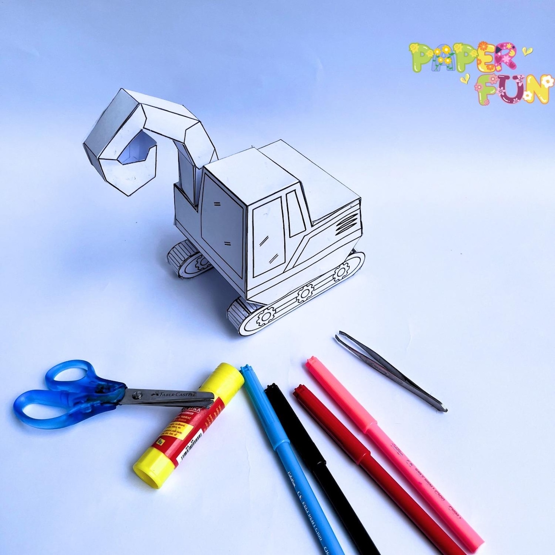 Paper Toy Vehicle Excavator Template Paper Excavator Craft for Kids ...