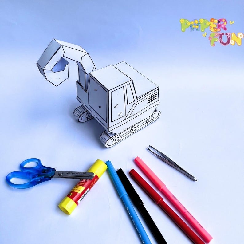 Paper Toy Vehicle Excavator Template Paper Excavator Craft for Kids ...