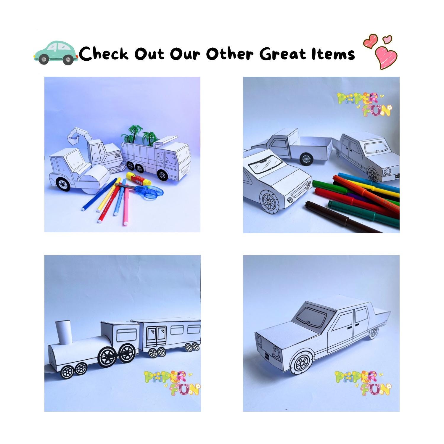 Paper Toys Paper Pick up DIY Toys for Kids Pick up Truck Template PDF ...