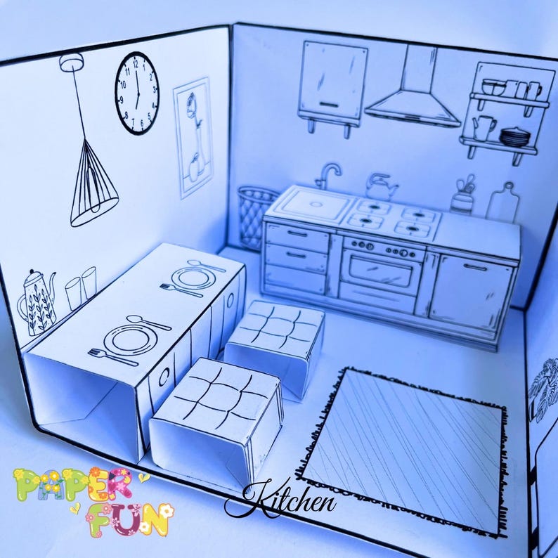 Printable Dollhouse Paper Craft: 4 Rooms & Furniture (PDF Download A4 ...