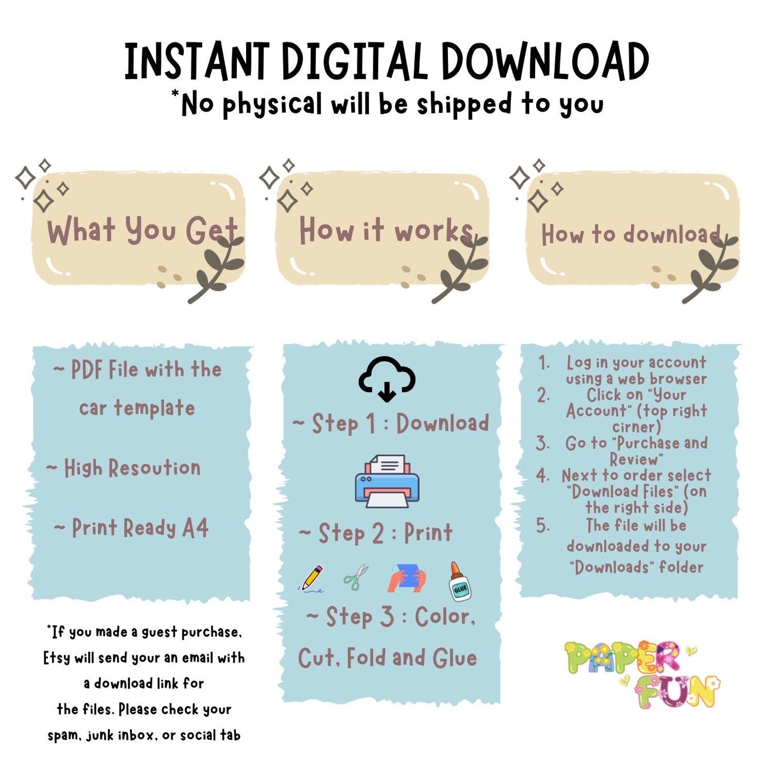 Printable Paper Jeep Car: Kids Craft Activity Sheets (digital Download ...