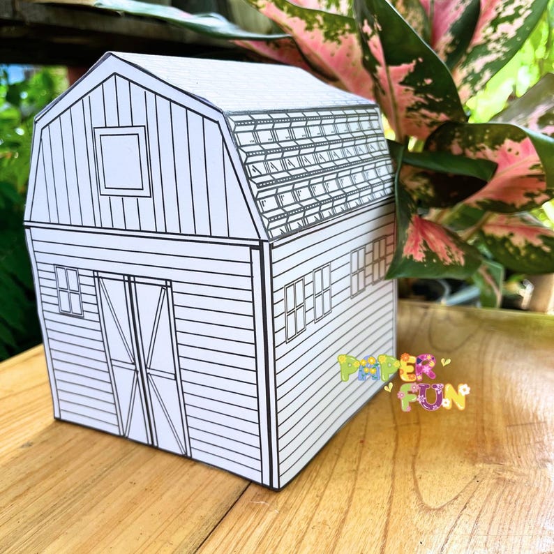 Printable Paper Barn: Farmhouse Coloring Craft for Kids (PDF Download ...