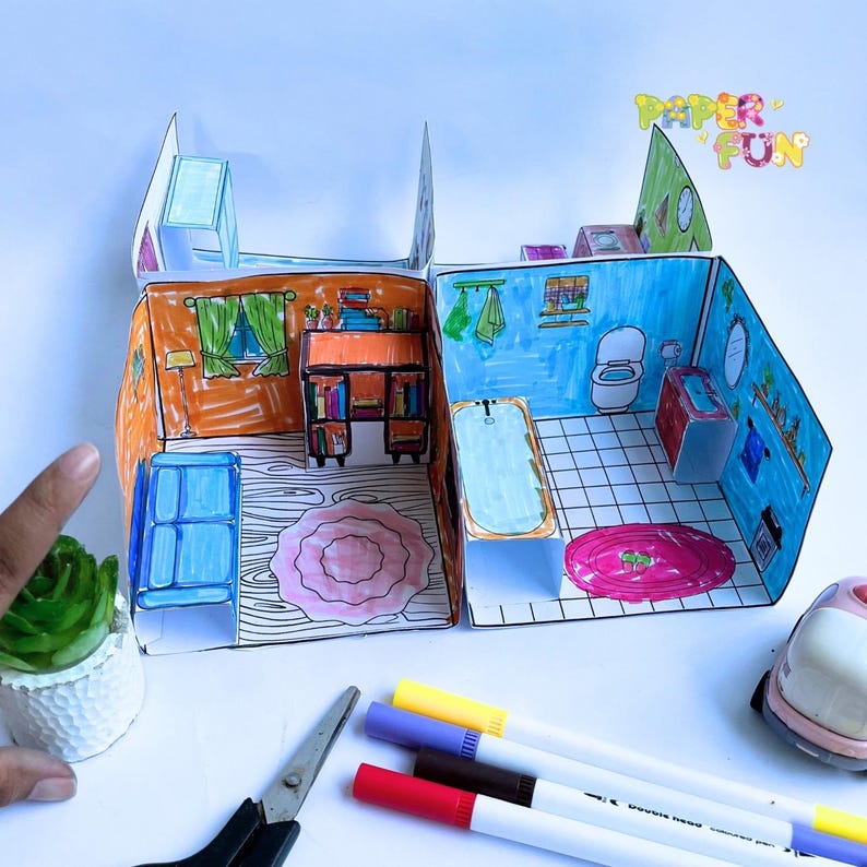 Printable Dollhouse Paper Craft: 4 Rooms & Furniture (PDF Download A4 ...