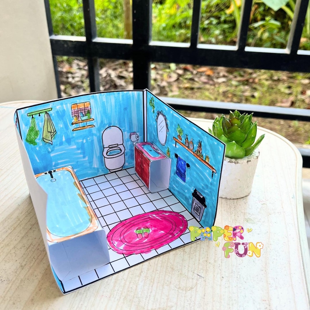 Printable Dollhouse Bathroom 3D Model: Paper Craft Project (PDF ...