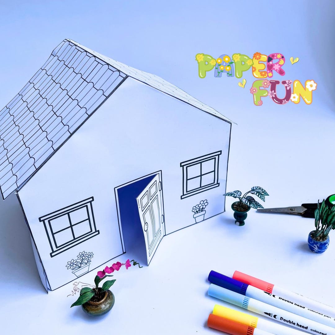 Printable Paper House Craft: Kid's Coloring Activity (digital Download ...