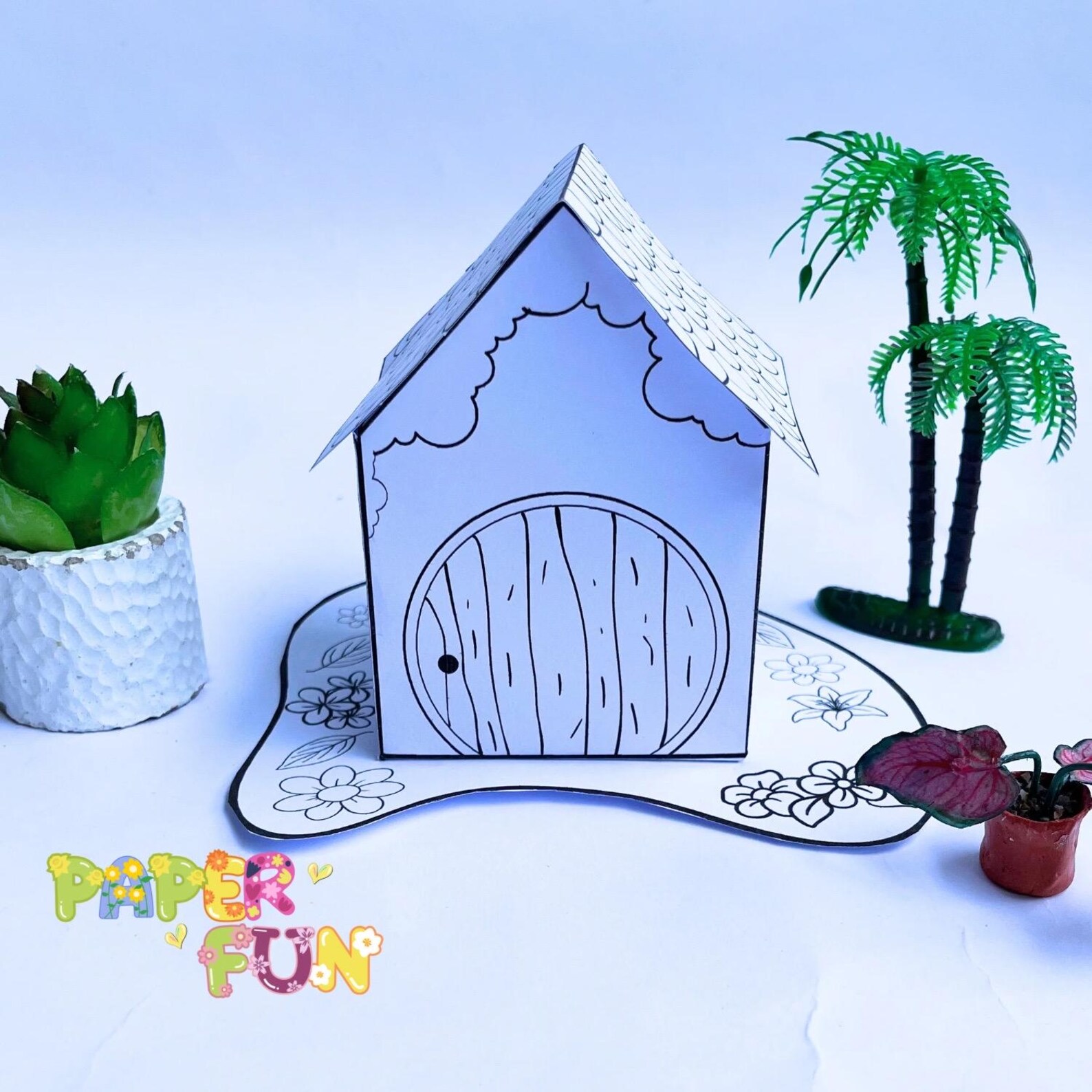Fairy House Papercraft: Printable DIY Coloring Pages (PDF Download A4 ...
