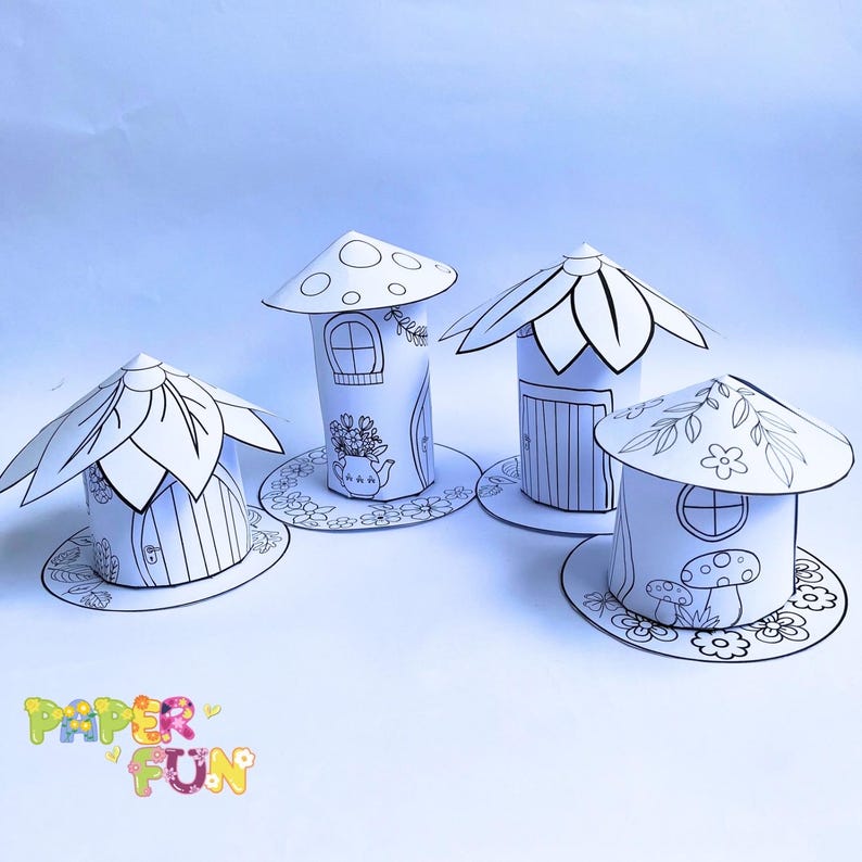 Fairy Houses Paper Dollhouse: DIY Coloring Pages (PDF Printable) - Etsy