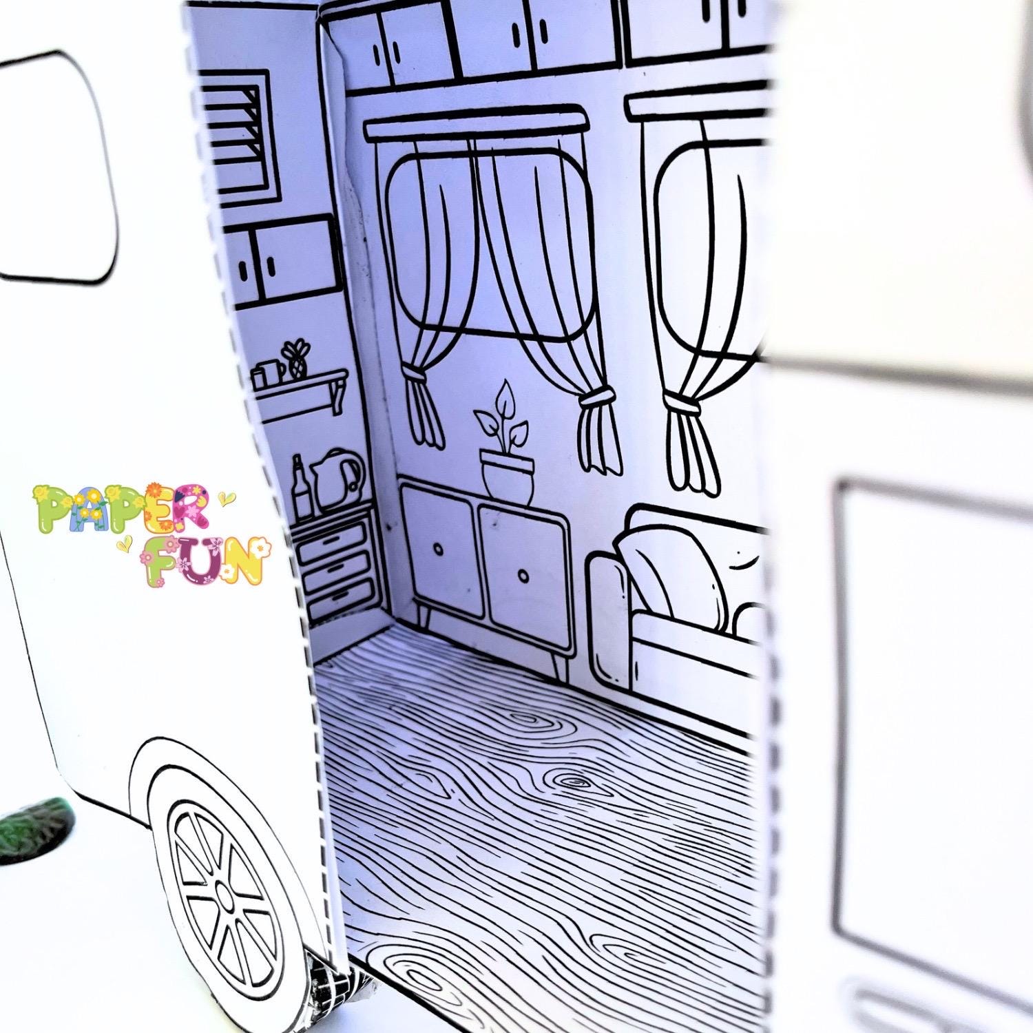 Printable 3D Paper Camper Van Model: DIY Kid Craft Kit (PDF Template ...