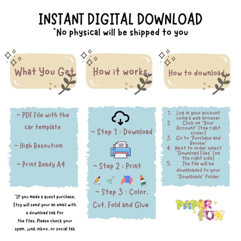 Printable Paper Pick up Truck: DIY Craft Template (PDF) - Etsy