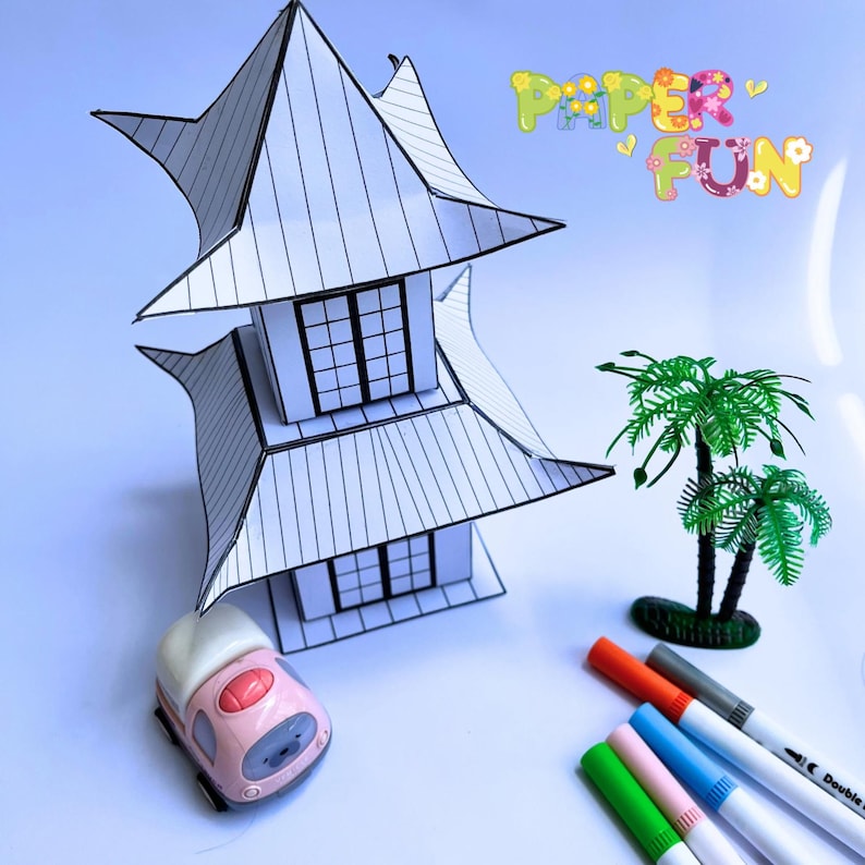 3D Japanesee Building Paper Craft Template: Printable Activity for Kids ...
