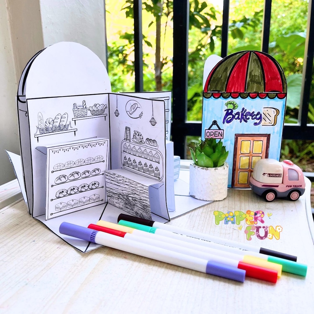 Printable Pop up Dollhouse Bakery Book: 3D Paper Craft Project (PDF ...