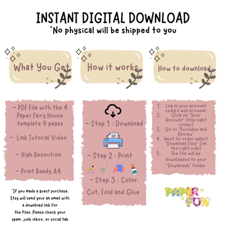 Fairy House Papercraft: Printable DIY Coloring Pages (PDF Download A4 ...