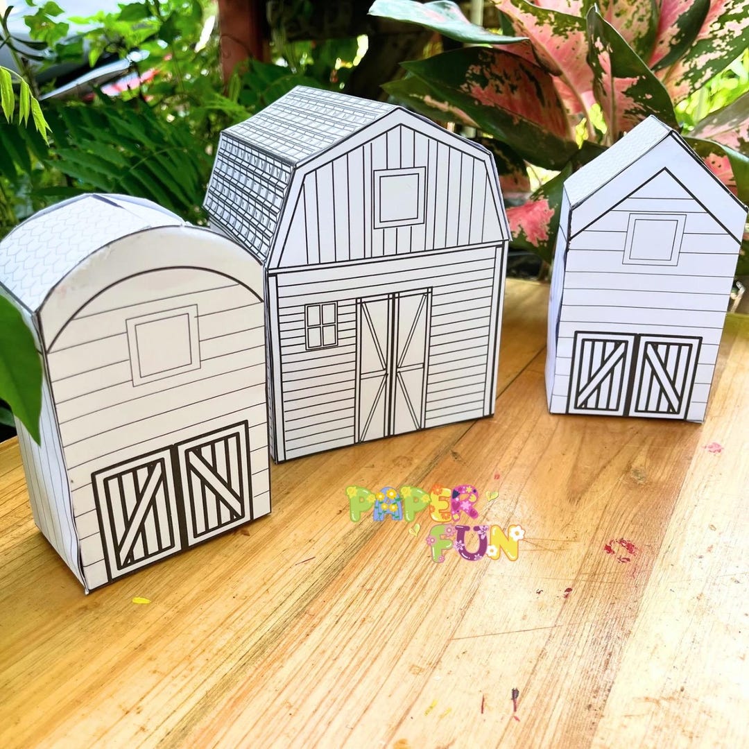 Printable Paper Barn: Farmhouse Coloring Craft for Kids (PDF Download ...
