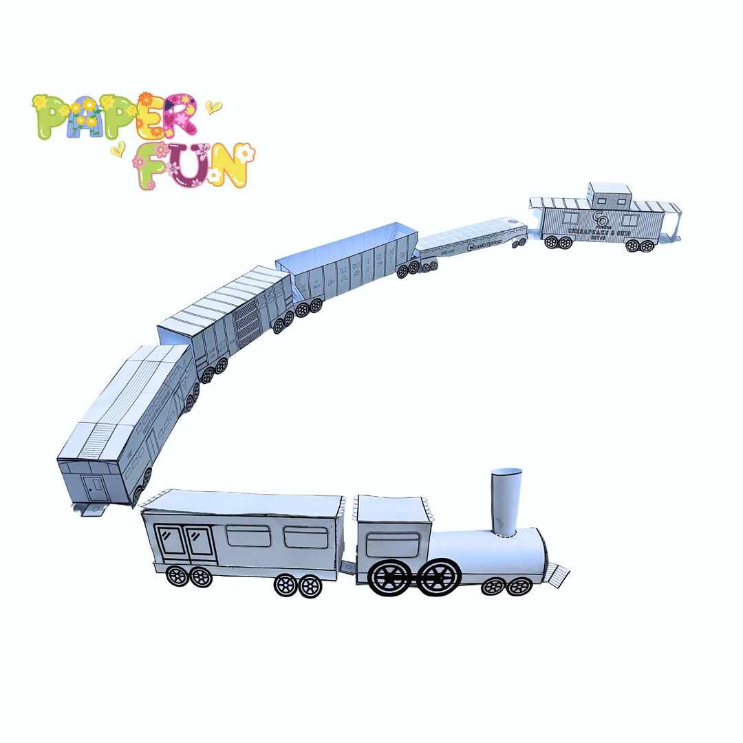 Paper Train Set: 7 Cars Coloring PDF - Etsy