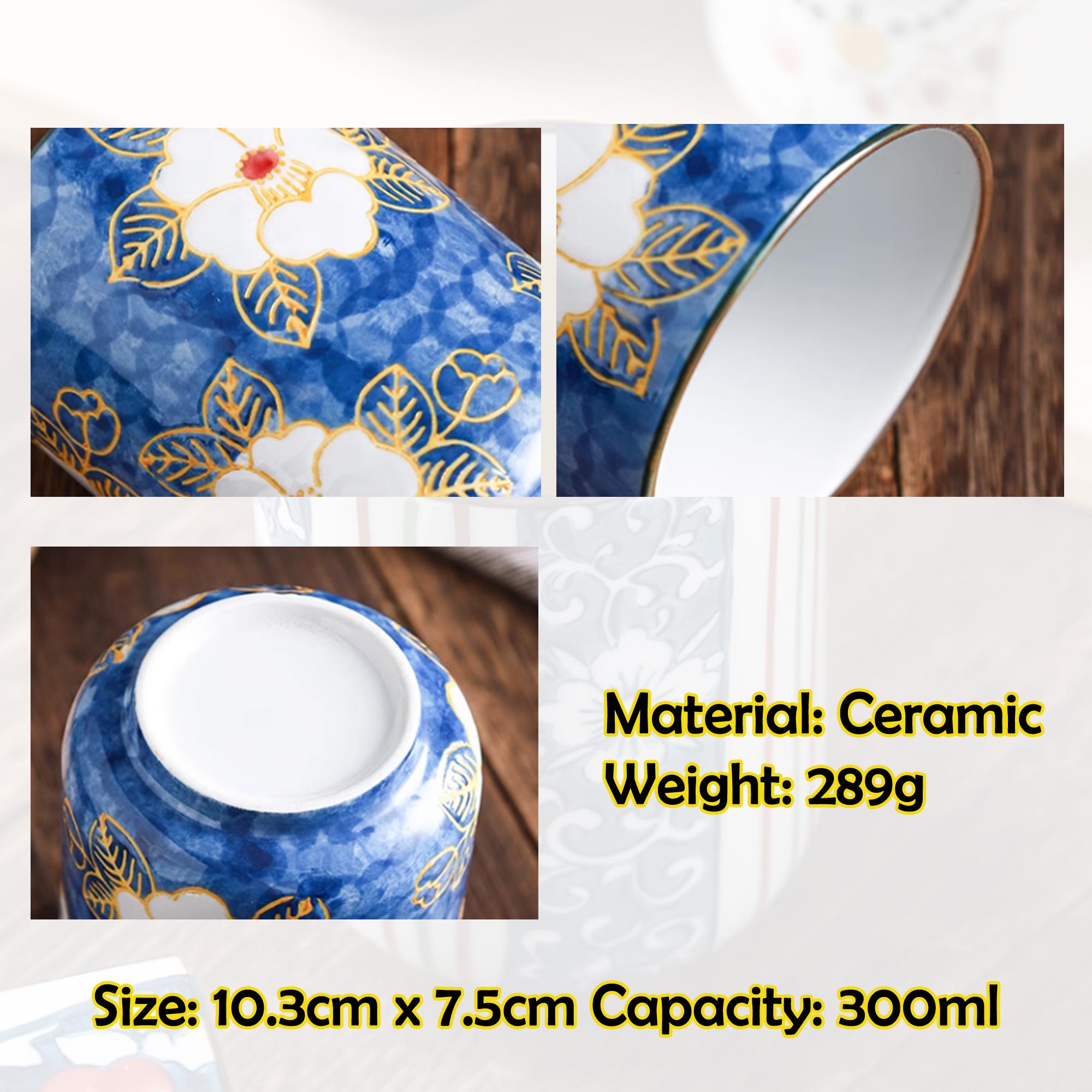 Blue Floral Pattern Handleless Ceramic Mug,hand-drawn Floral Pattern ...