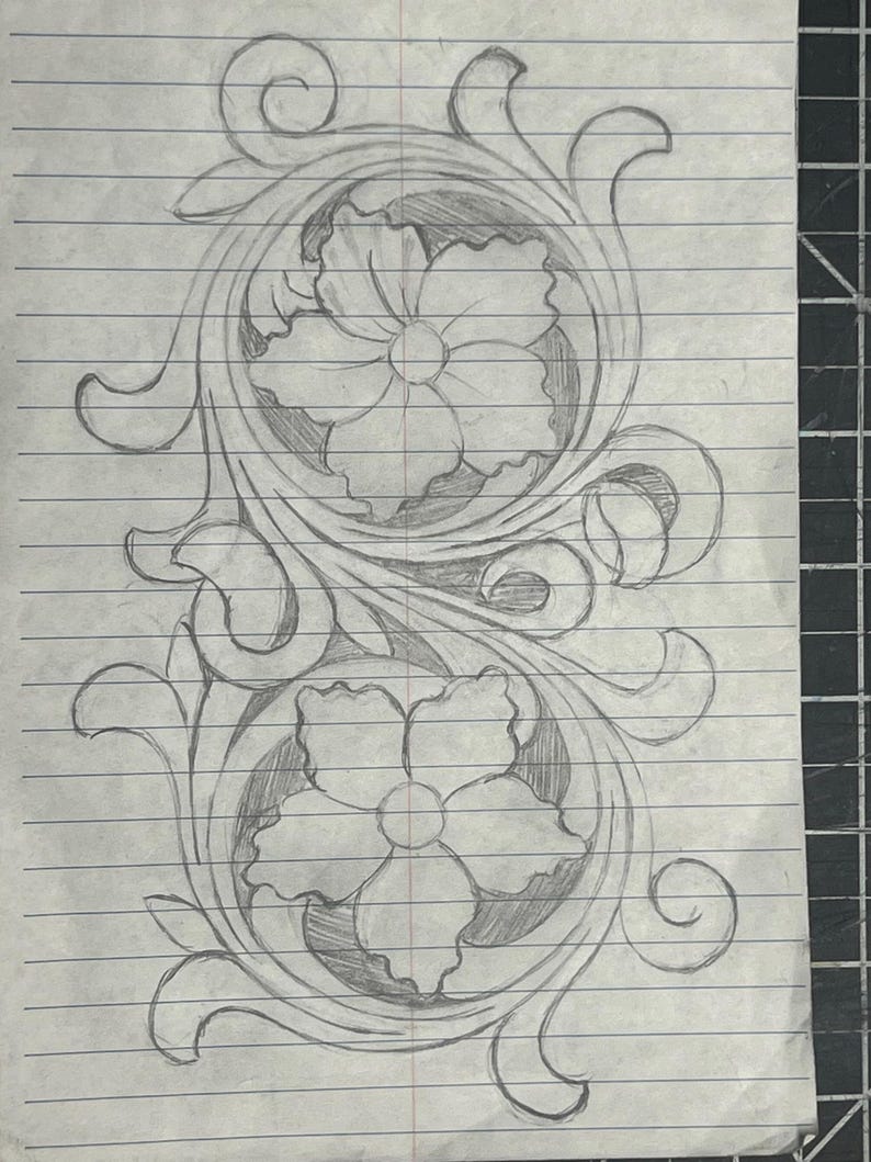 Leather Tooling Pattern, Dual Sheridan Flowers Vines (digital Download ...