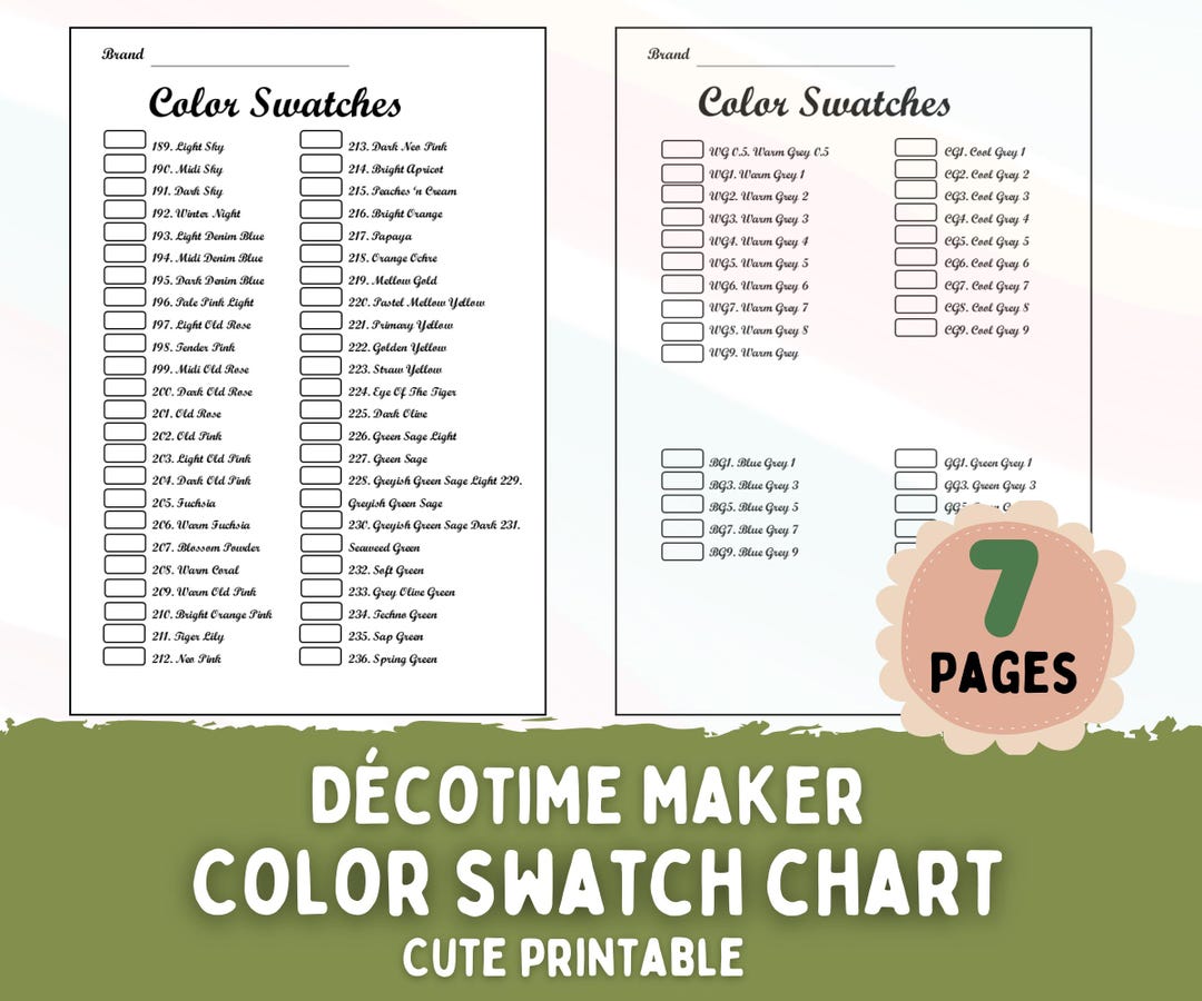 Décotime Marker Color Swatch Chart: 300 Colors (printable PDF) - Etsy