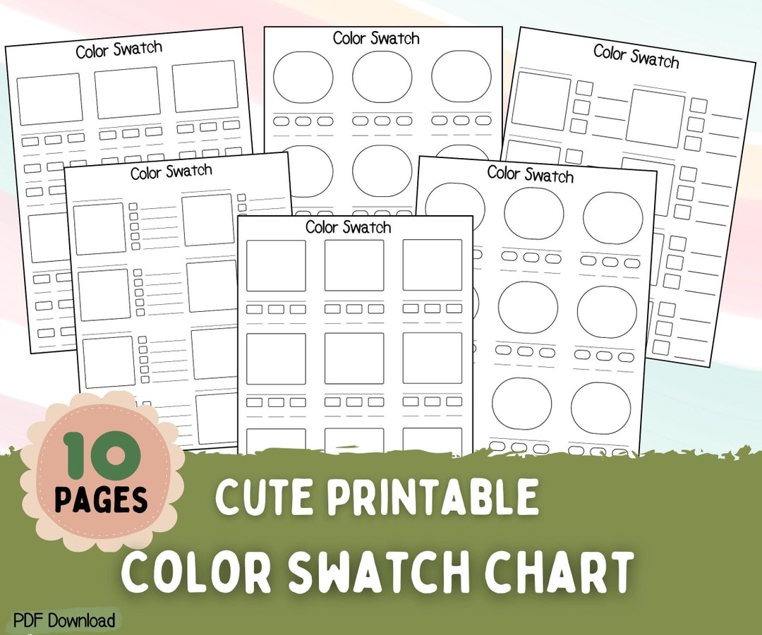 Pattern Color Swatch Chart Printable, Kawaii Color Swatches Sheets PDF ...