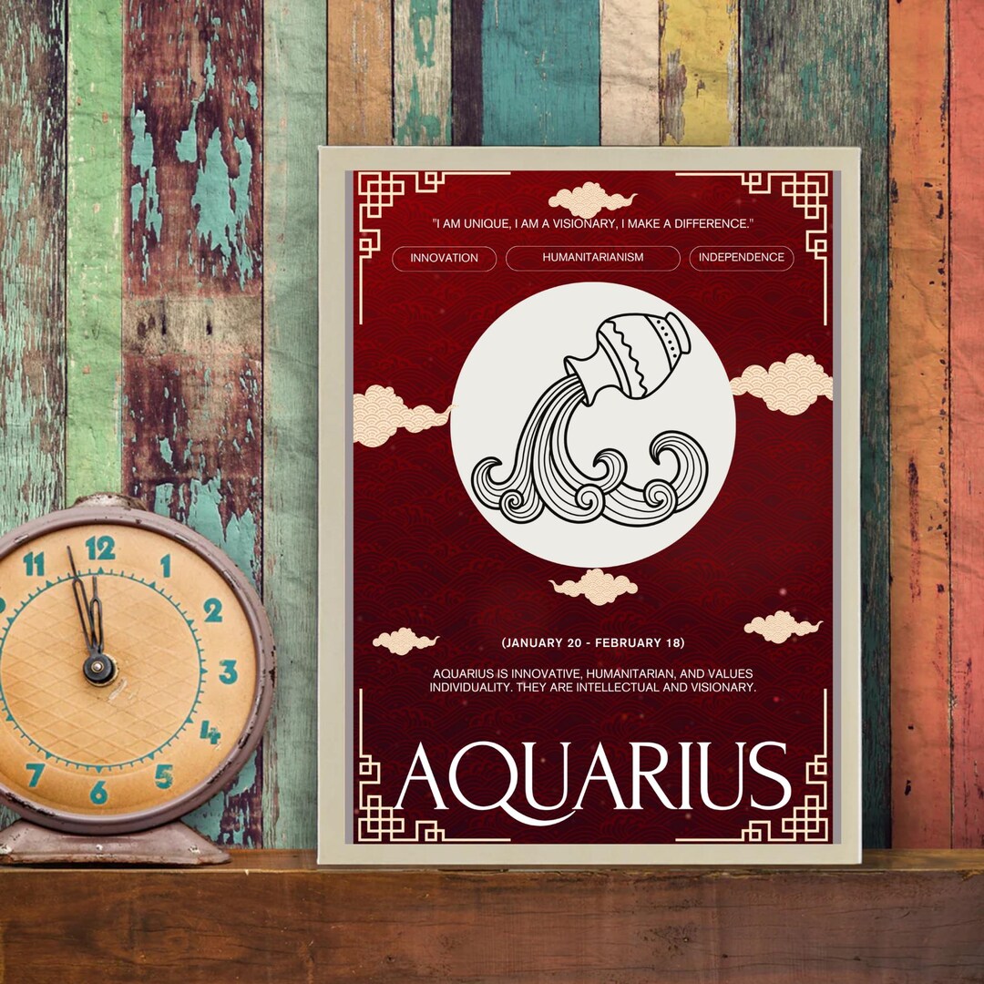 AQUARIUS ZODIAC Art Print – Astrology Wall Decor – Celestial Aquarius ...