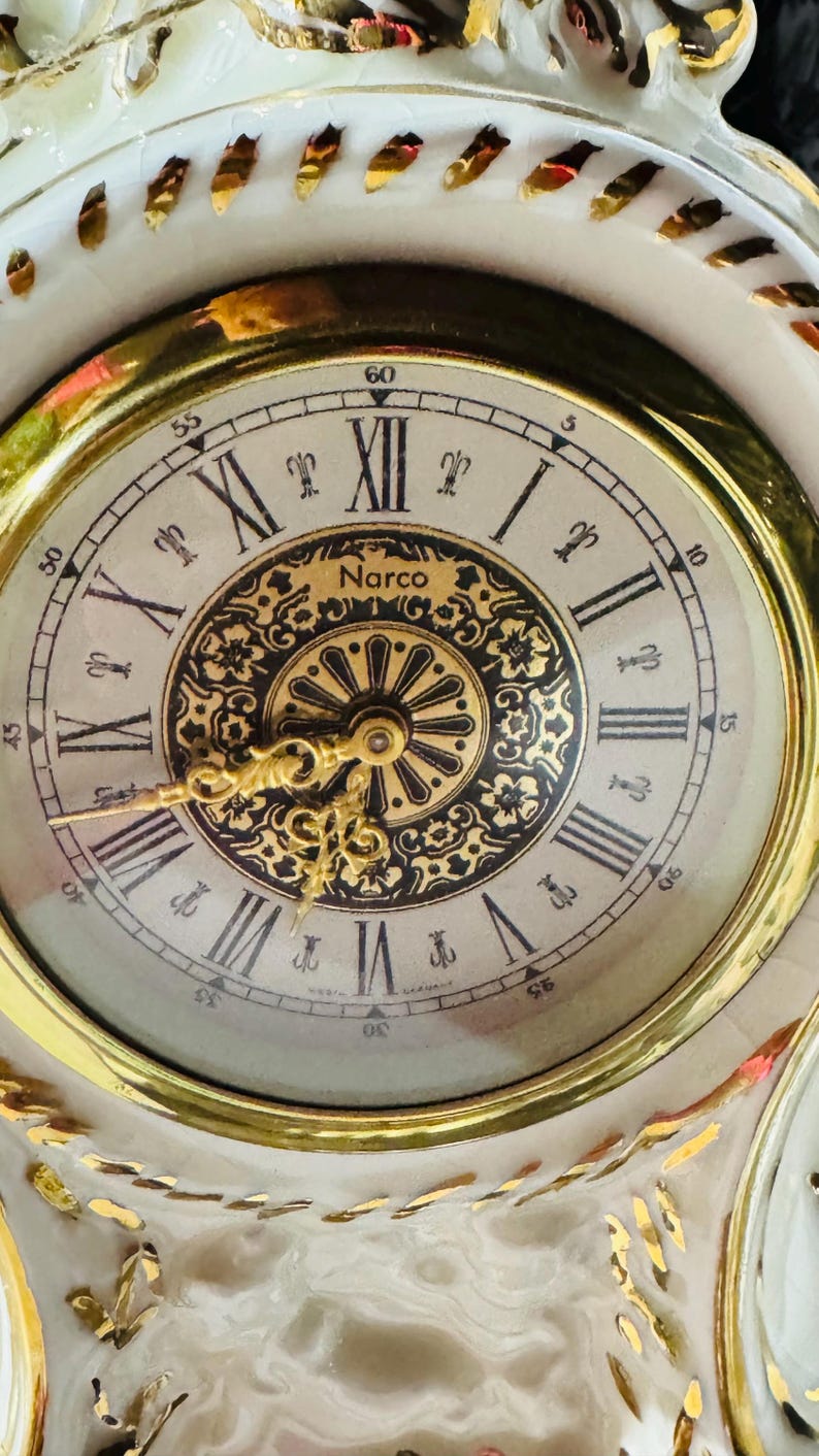 Narco White and Gold Mantle Clock - Etsy