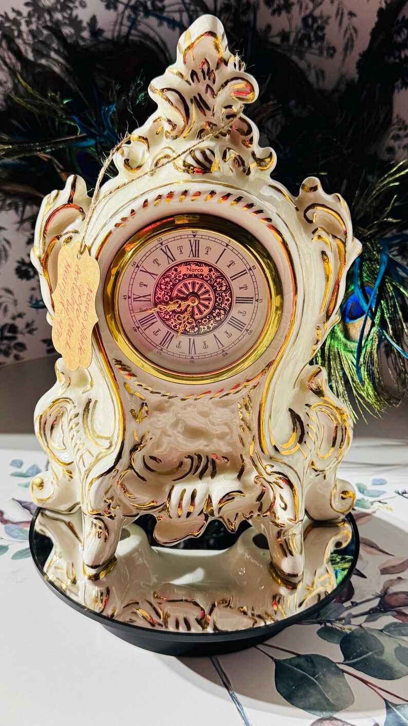 Narco White and Gold Mantle Clock - Etsy