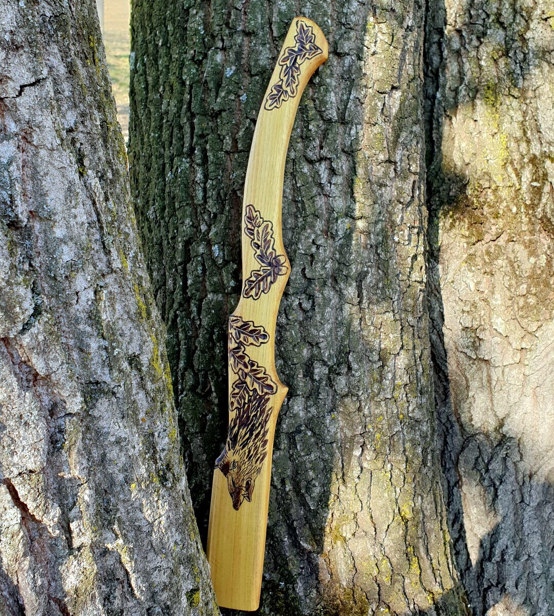 Handmade Acacia Wood Axe Handle: Artistic Bushcraft Carving - Etsy
