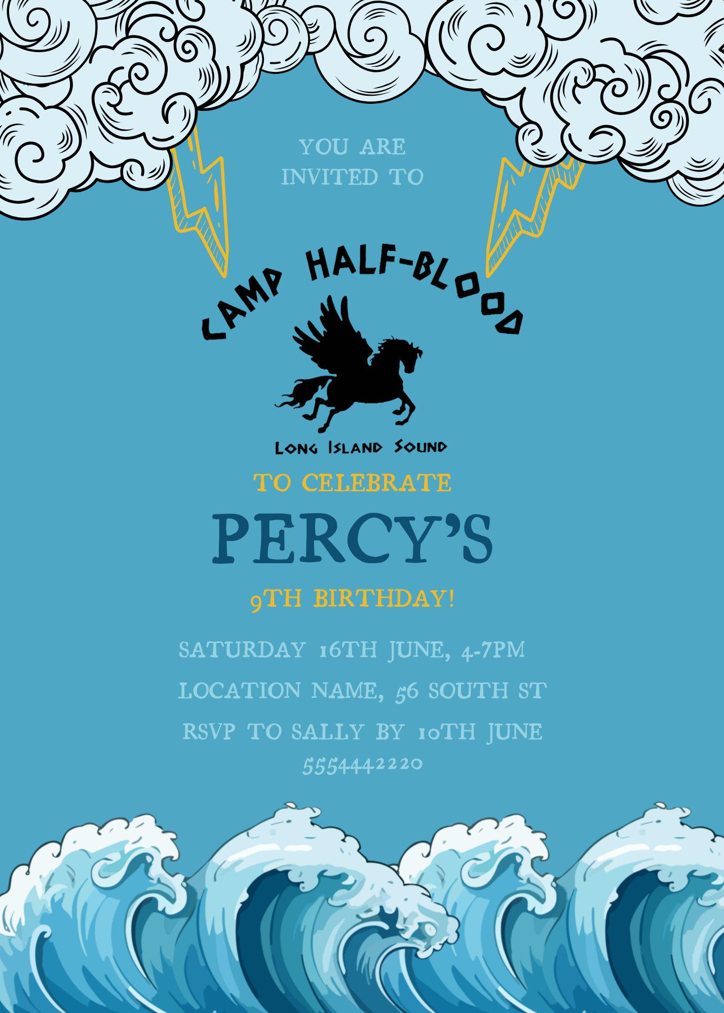 Percy Jackson Camp Half-blood Birthday Invite Template (age Editable ...