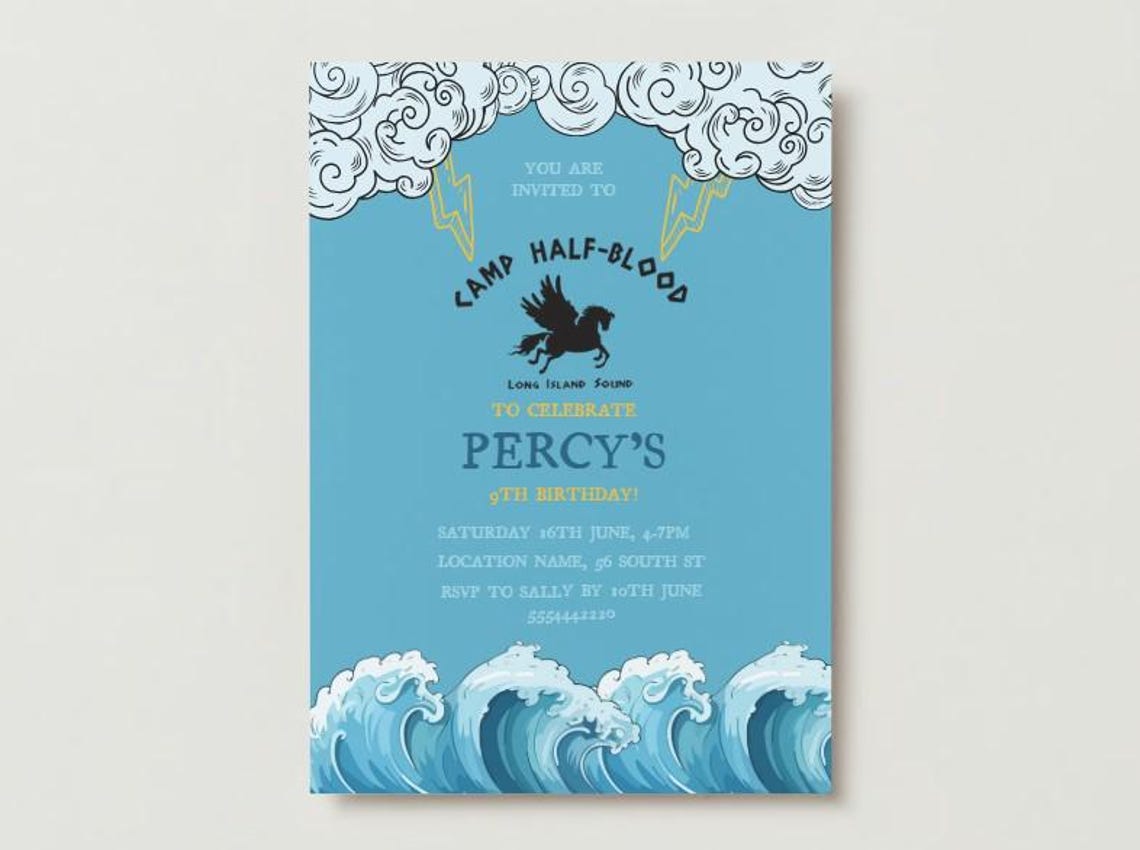 Percy Jackson Camp Half-blood Birthday Invite Template (age Editable ...